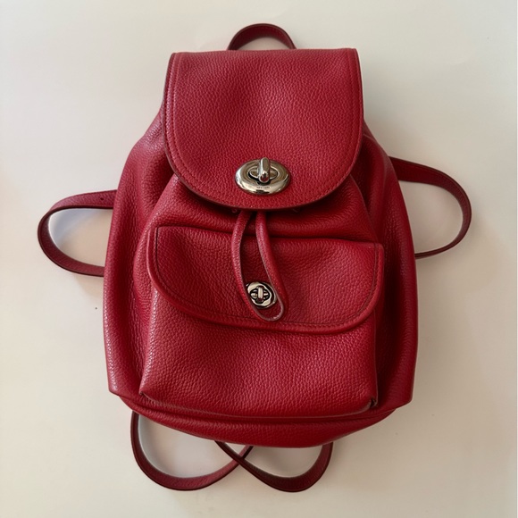 Coach | Bags | Coach Red Pebbled Leather Small Backpack | Poshmark